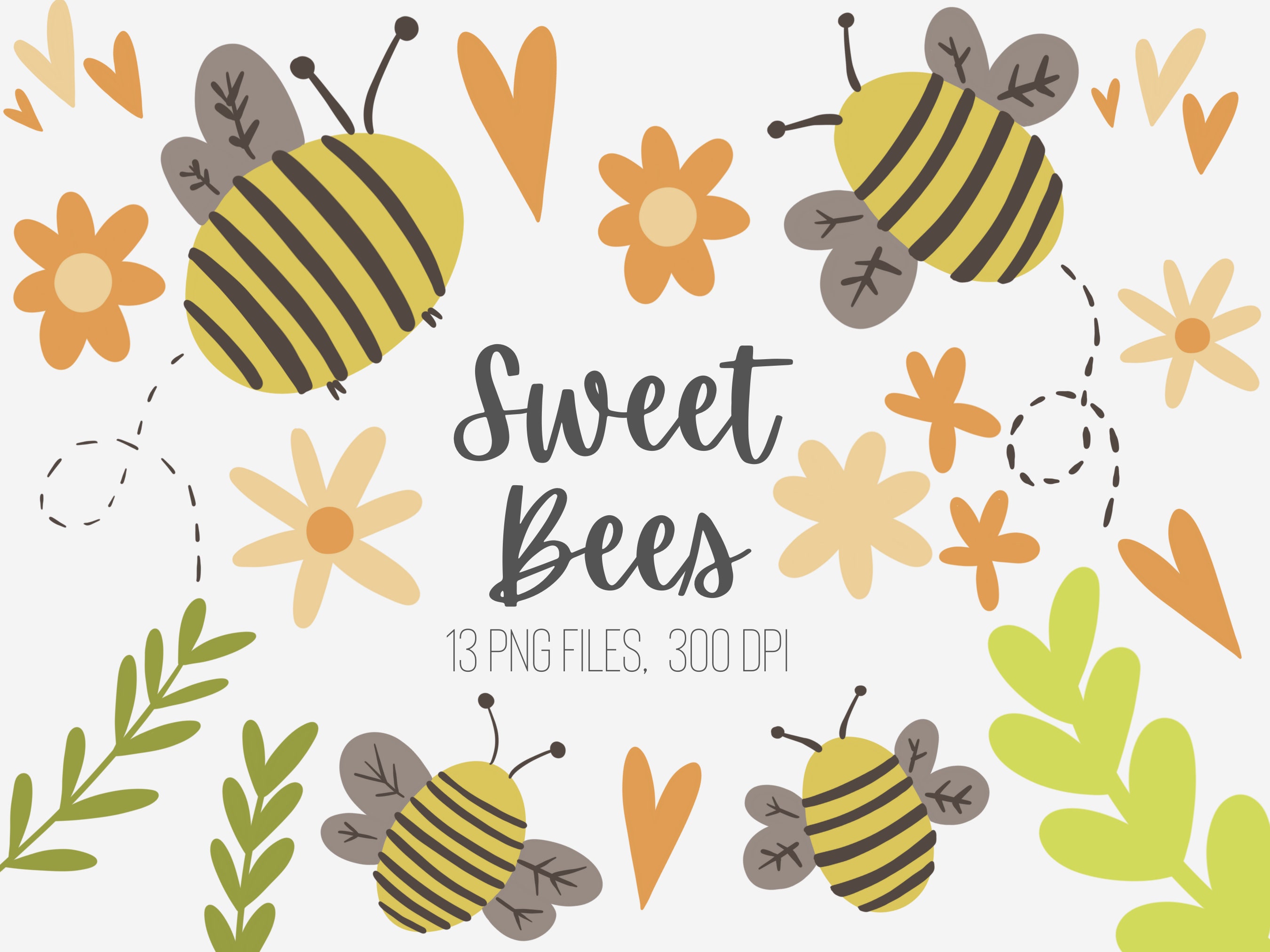 Sweet Bees Clipart, Doodle Art, Planner, Spring Digital Art, Cute Honey ...