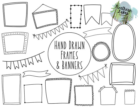 Hand Drawn Frames and Banners Doodle Clipart Clipart for - Etsy