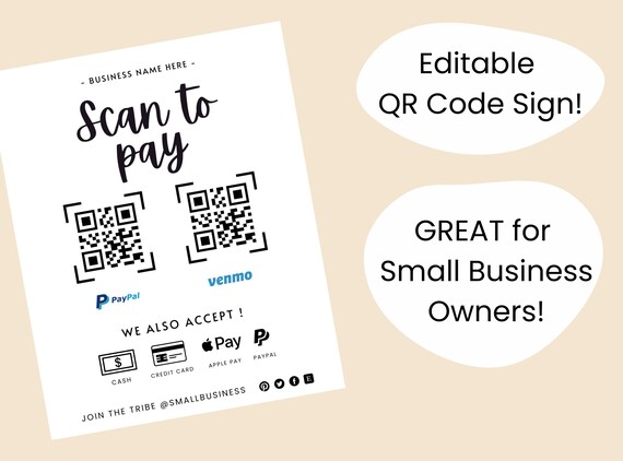 Fully Editable QR Code Template Small Business Sign - Etsy