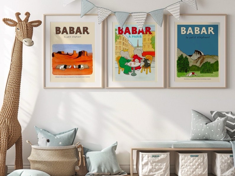 Babar the Elephant Nursery Wall Art Nursery Decor Kids Gift Retro Wall ...