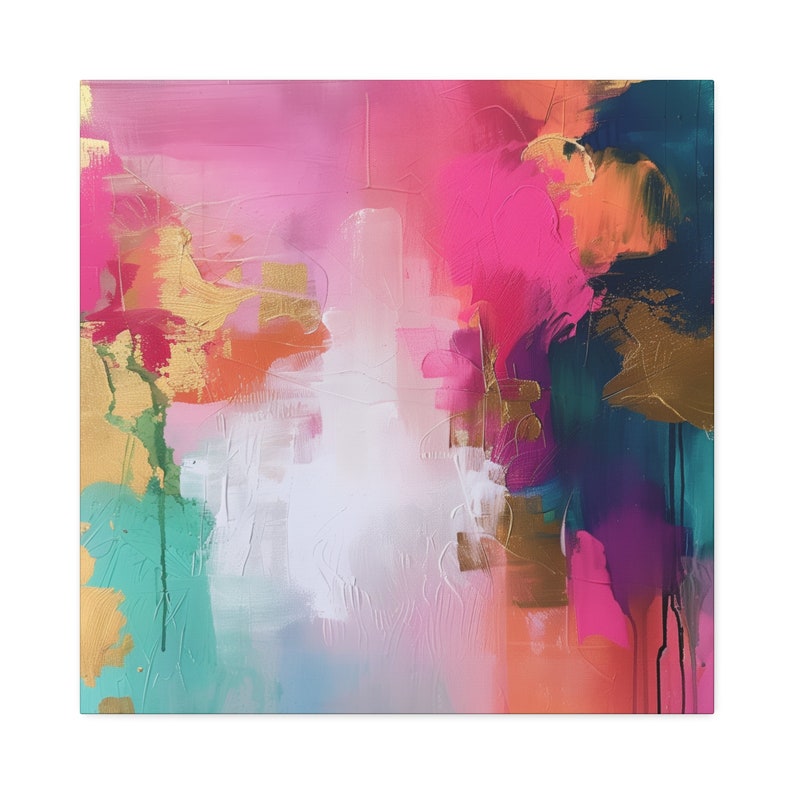 Bright Pink Teal Vivid and Colourful Abstract Print, Funky Multicolour Abstract Art, Modern Wall ...