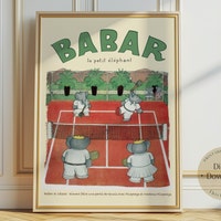 Babar Tennis Wall Art Babar Tennis Court Illustration Babar Elephant ...
