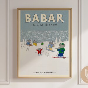 Babar Doing Yoga Bath Play Elephant Nursery Wall Art Retro Kids Decor ...