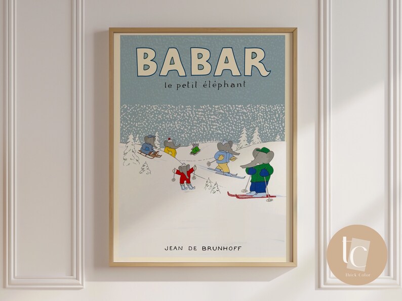 Babar Doing Yoga Bath Play Elephant Nursery Wall Art Retro Kids Decor ...