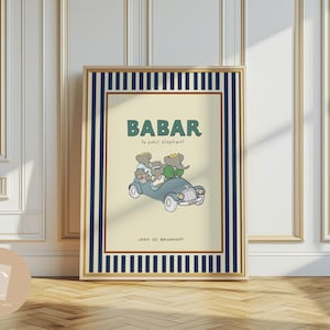 Babar With His Family Nursery Wall Art Retro Kids Decor Quote Wall Art ...