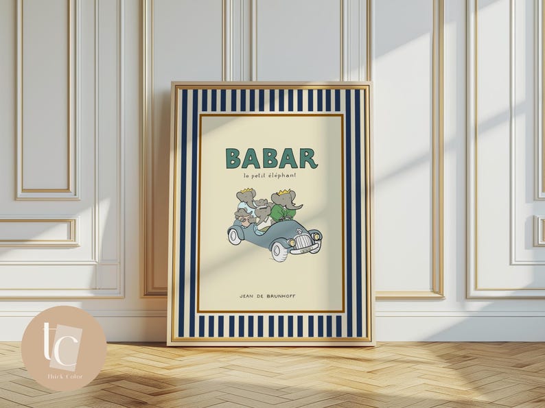 Babar With His Family Nursery Wall Art Retro Kids Decor Quote Wall Art ...