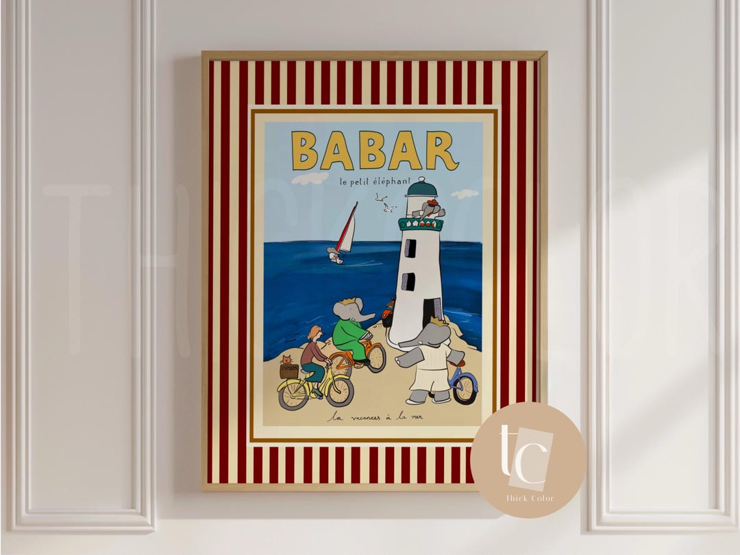 Babar the Elephant and Friends by the Light House Wall Art Retro Kids ...