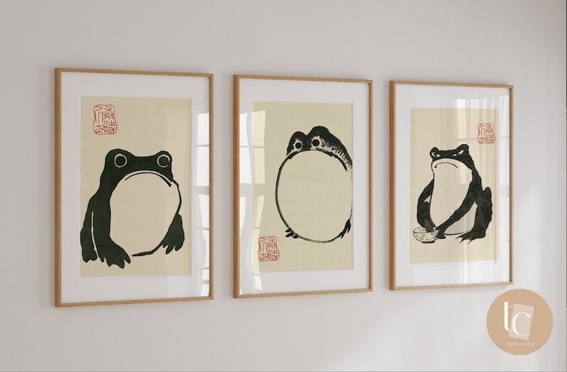 Matsumoto Hoji Japanese Frog Print Set of 3 , Grumpy Frog Poster, Japanese Frog Wall Art, Frog ...