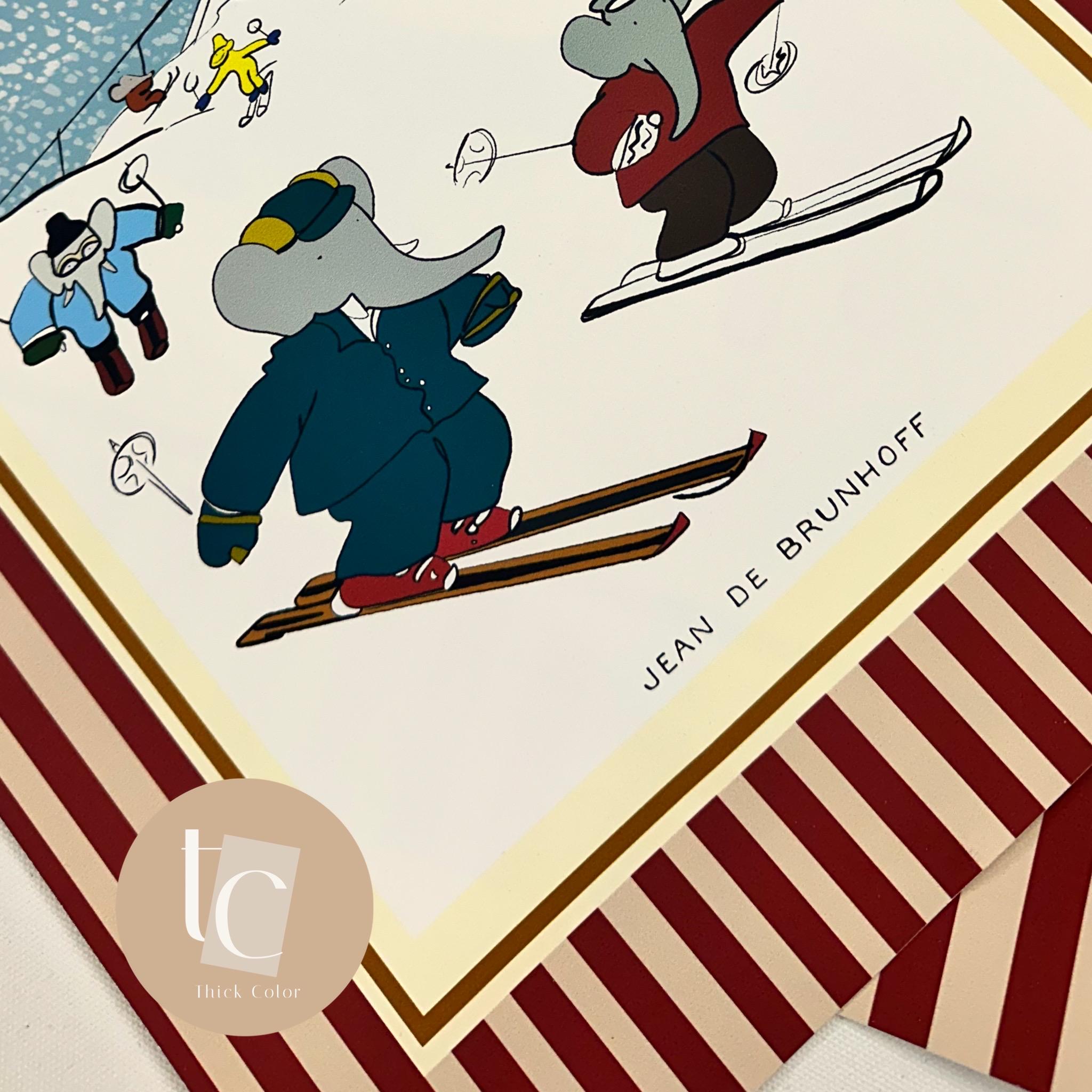 Babar the Elephant Ski in the Snow Nursery Wall Art Retro Kids Decor ...