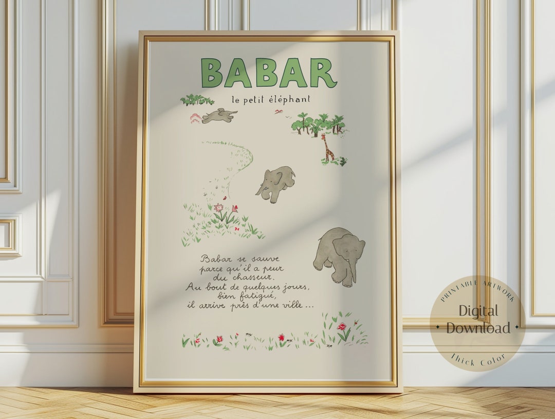 Babar the Elephant Nursery Wall Art Retro Kids Decor Quote Wall Art ...