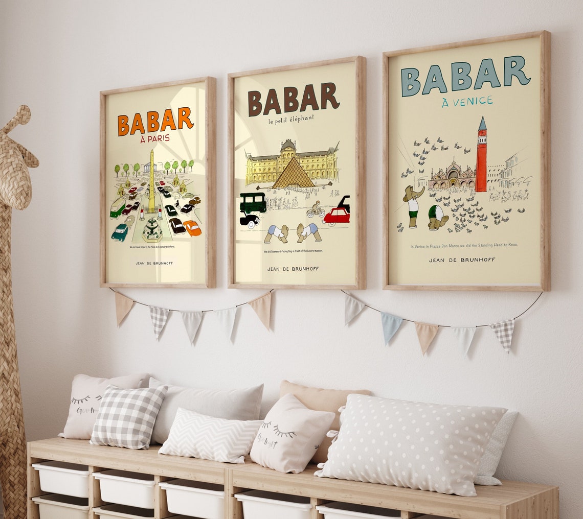 Babar the Elephant Nursery Wall Art Retro Kids Decor Quote Wall Art ...