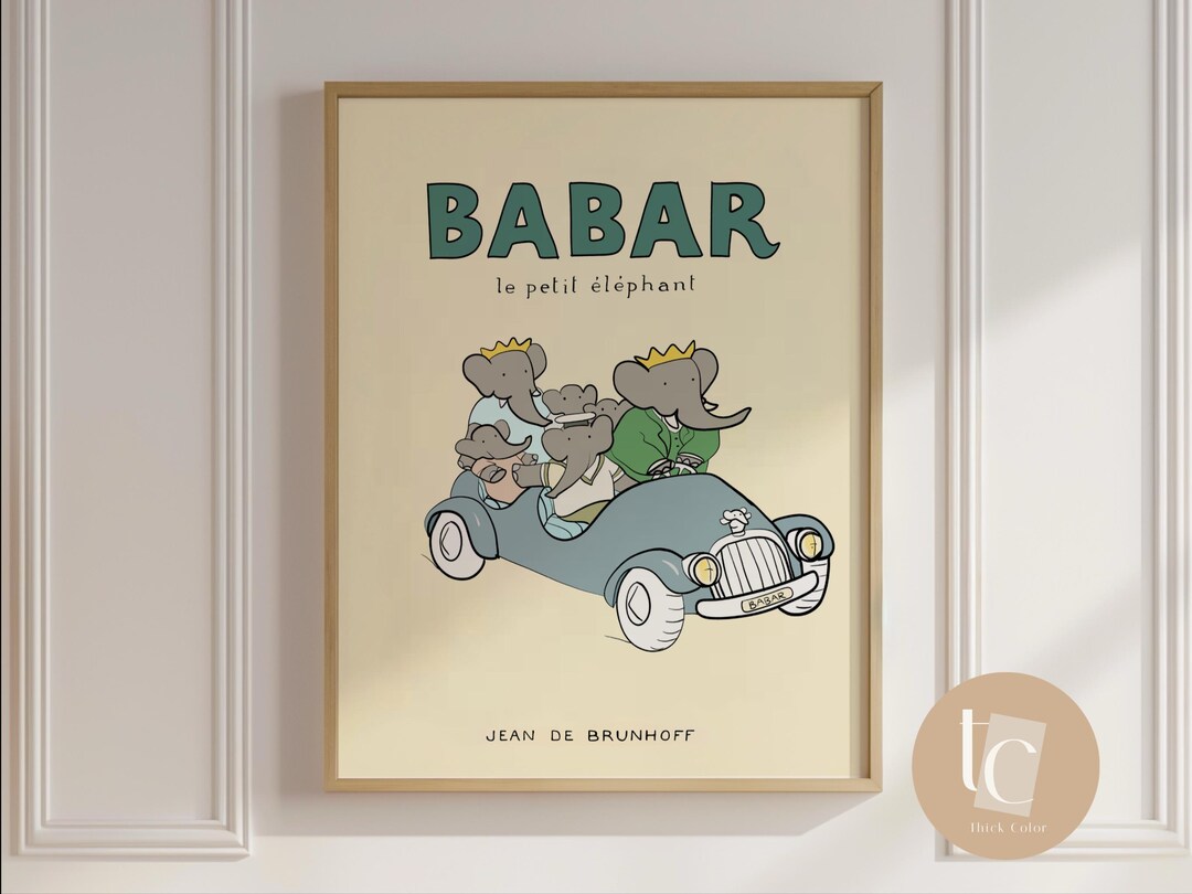 Babar With His Family Nursery Wall Art Retro Kids Decor Quote Wall Art ...