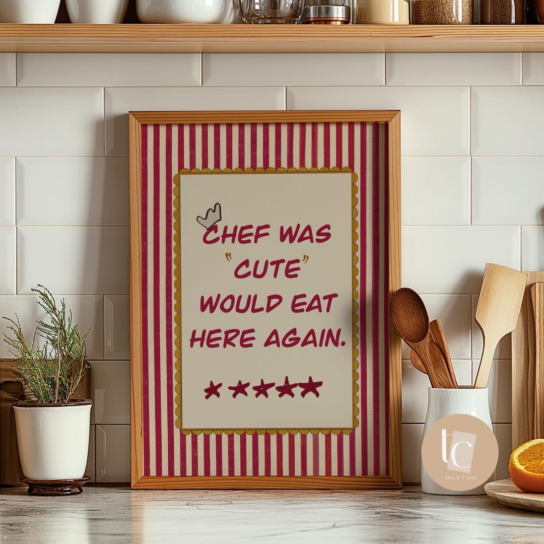 Chef Was Cute Would Eat Here Again Wall Art Funny Print Kitchen Wall ...