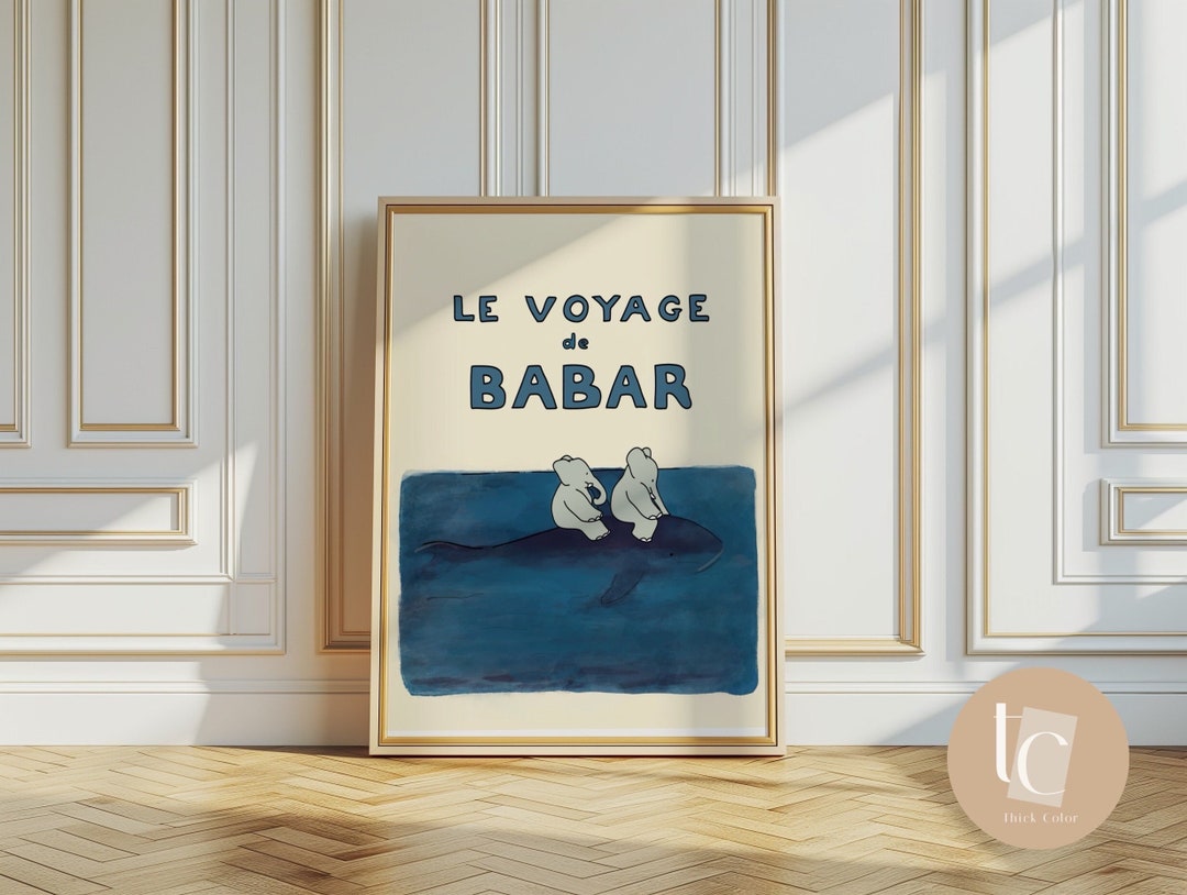 Babar the Elephant Sailing on a Whale Nursery Wall Art Retro Kids Decor ...