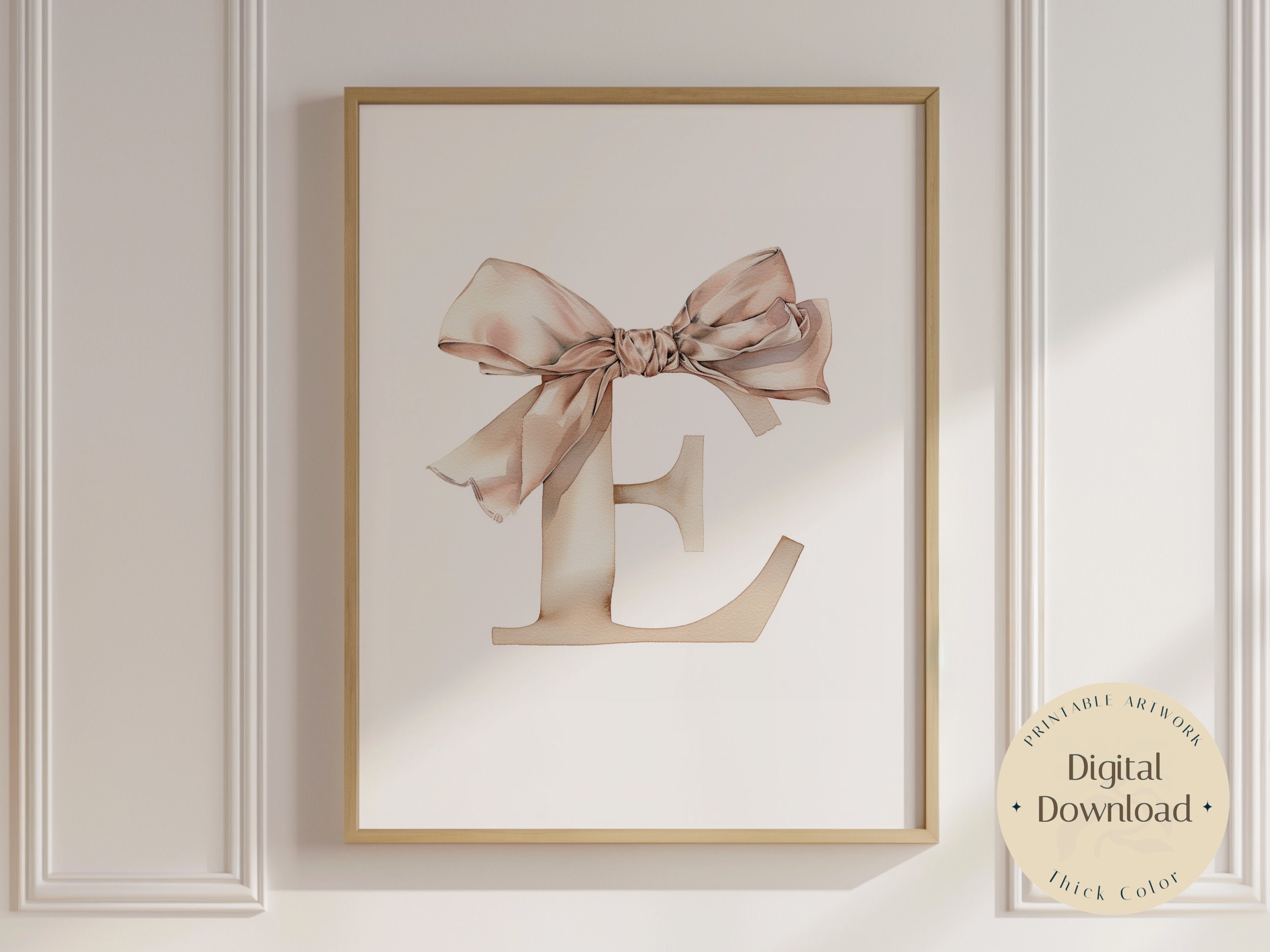 Baby Initial E Watercolor Nursery Vintage Bow Print, Bow Ribbon Wall ...
