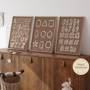 Alphabet Poster Set of 3 Shapes and Numbers ABC Poster Nursery Wall Art ...