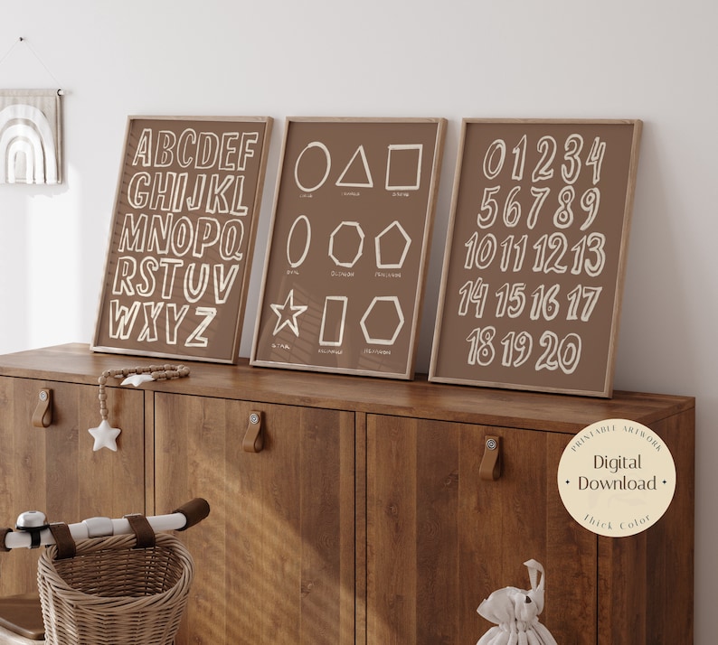 Alphabet Poster Set of 3 Shapes and Numbers ABC Poster Nursery Wall Art ...