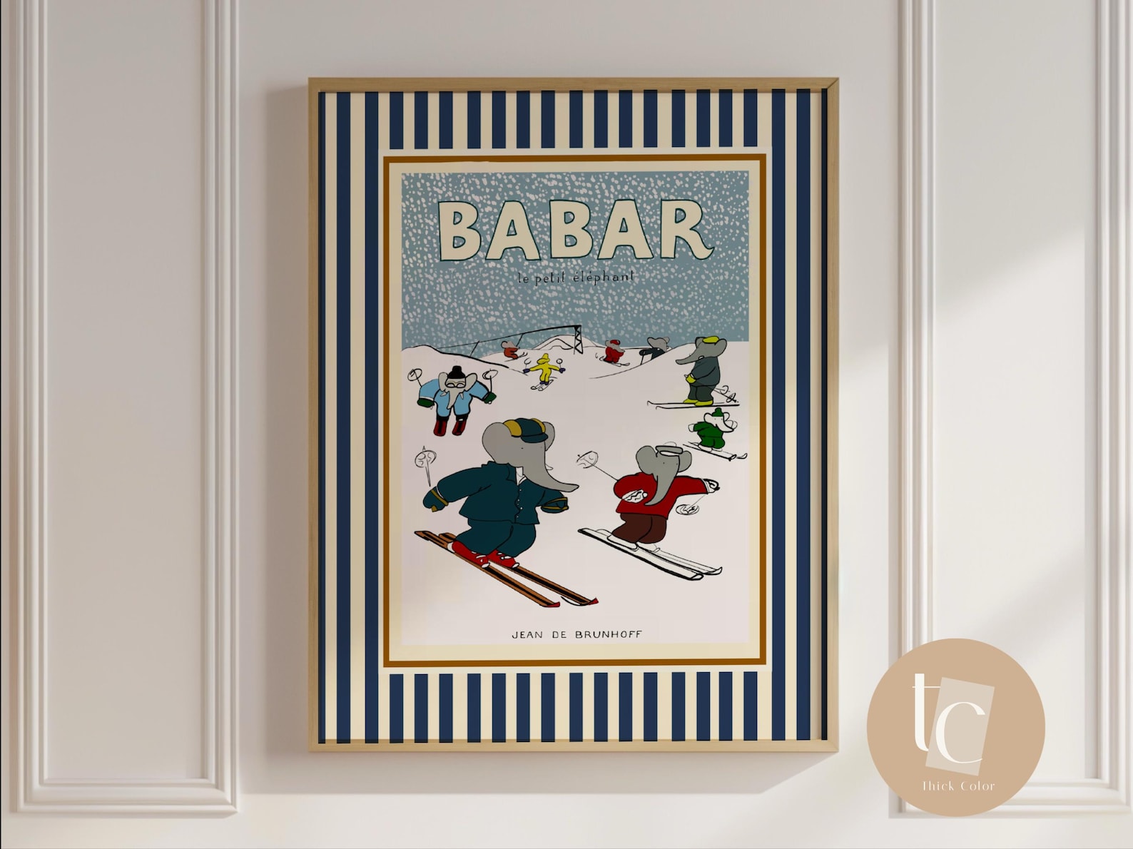 Babar the Elephant Ski in the Snow Nursery Wall Art Retro Kids Decor ...