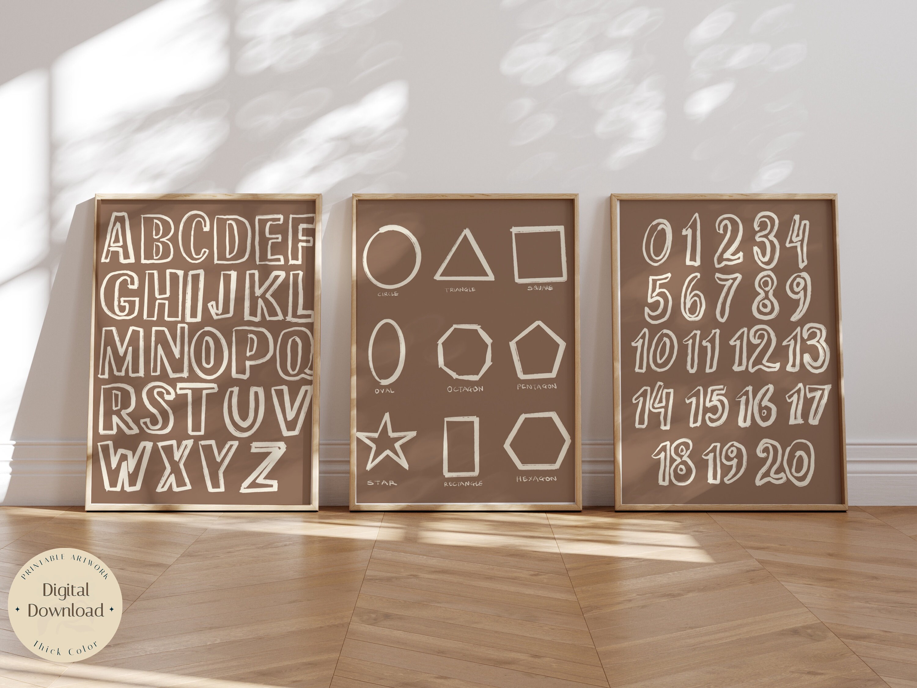 Alphabet Poster Set of 3 Shapes and Numbers ABC Poster Nursery Wall Art ...