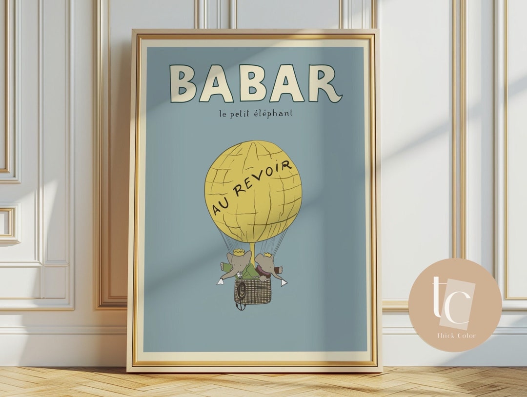 Babar the Elephant Hot Air Balloon Nursery Wall Art Retro Kids Decor ...