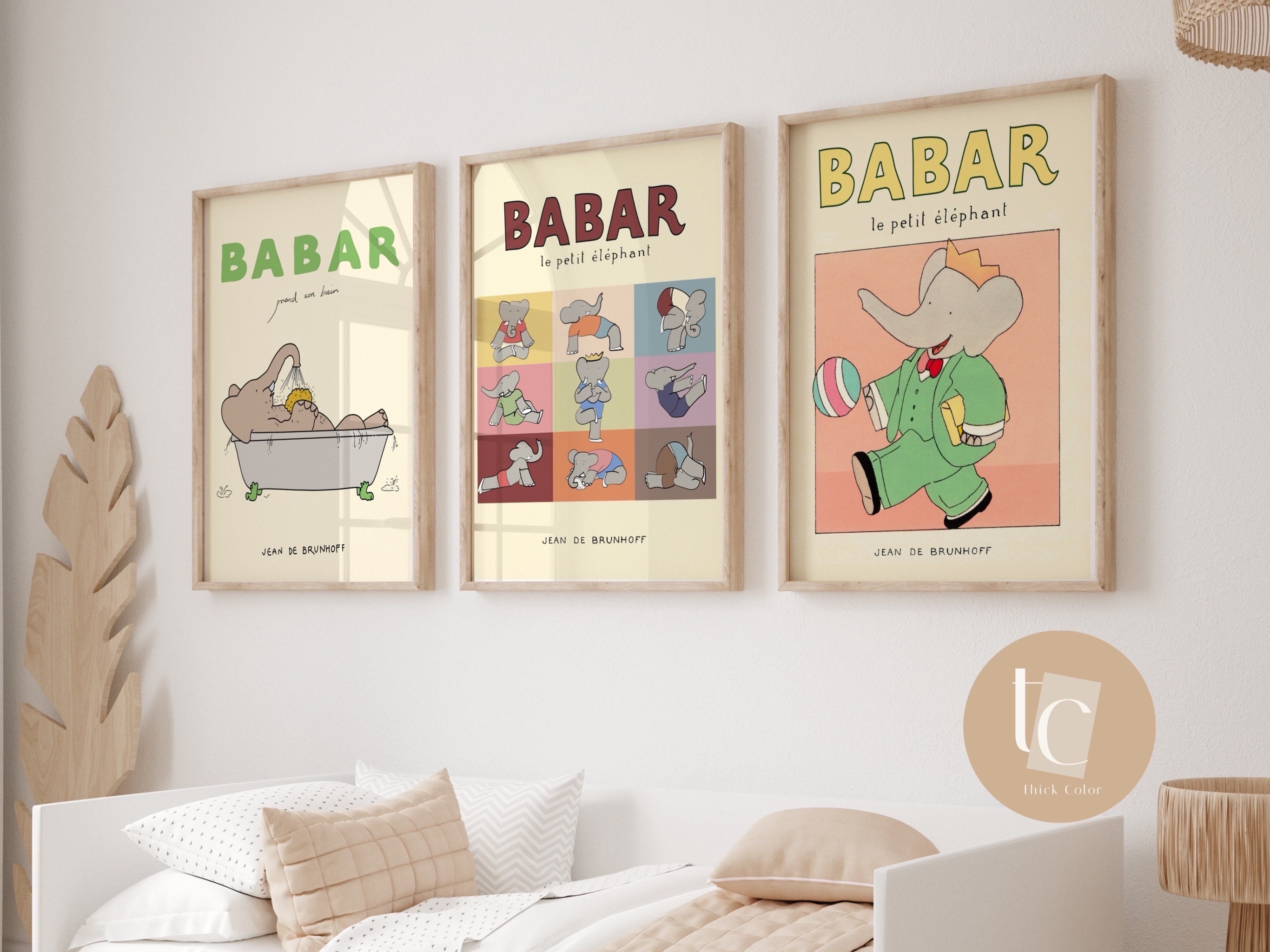 Babar the Elephant Fait Du Yoga Nursery Wall Art Retro Kids Decor Quote ...