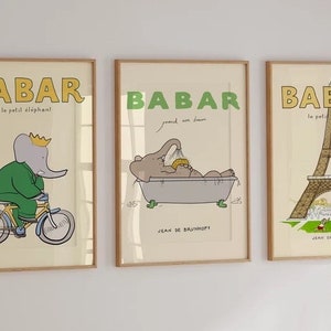 Babar the Elephant Canvas Prints, Retro Nursery Wall Art (set of 3) - Etsy