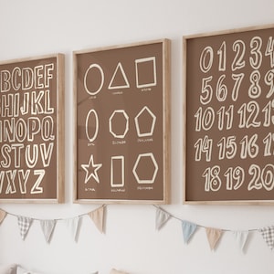 Alphabet Poster Set of 3 Shapes and Numbers ABC Poster Nursery Wall Art ...