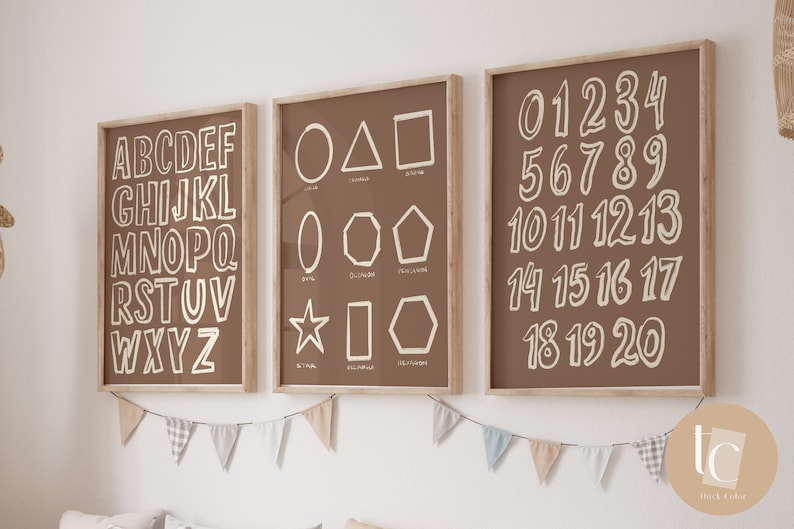 Alphabet Poster Set of 3 Shapes and Numbers ABC Poster Nursery Wall Art ...