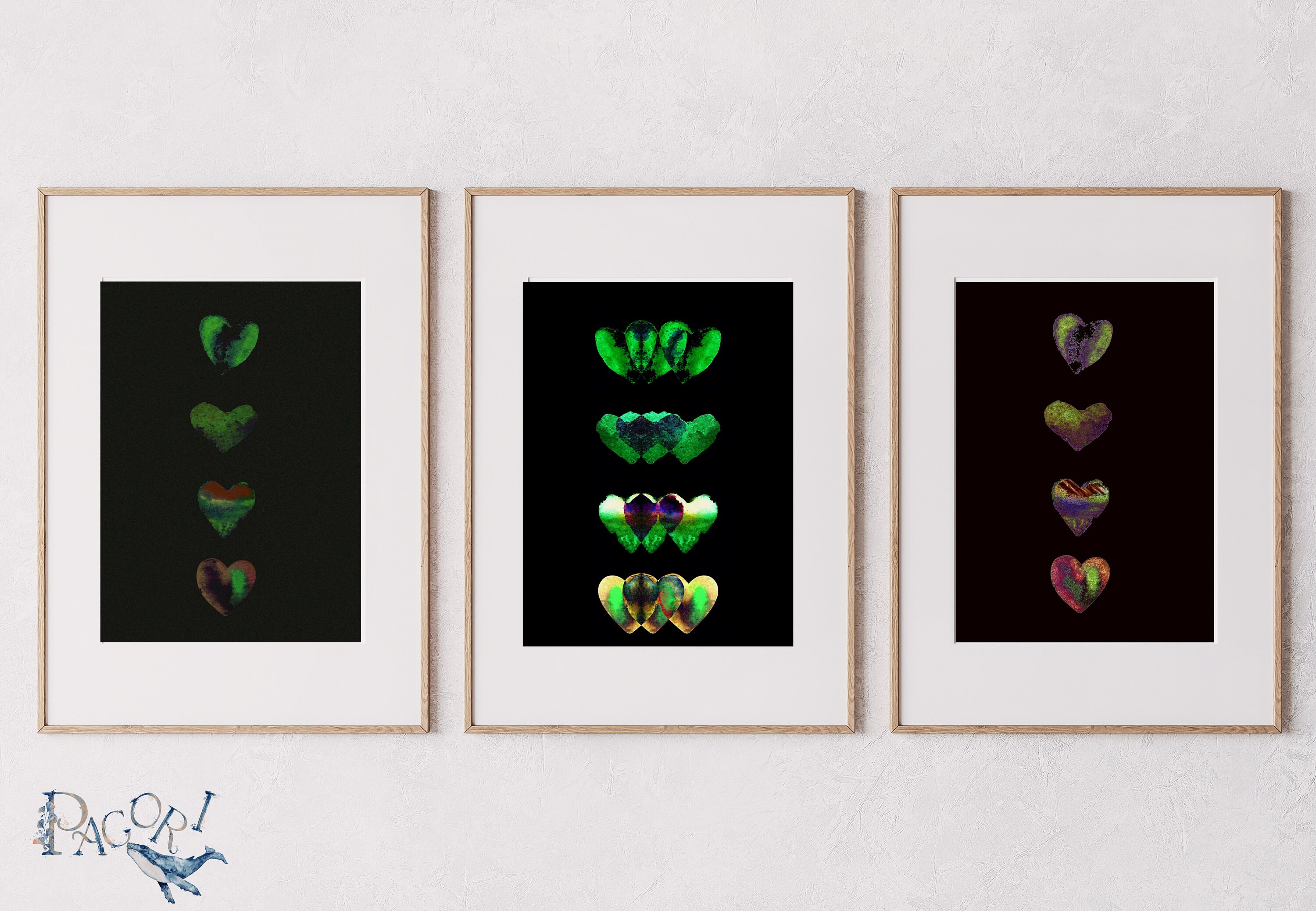 Heart Art Print set of 3 Heart Print Love Art Illustration | Etsy