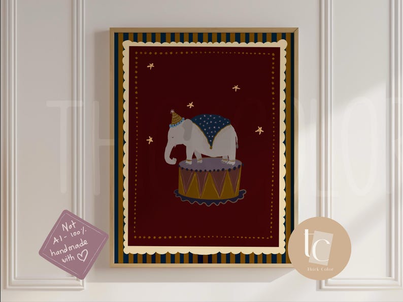 Red Circus Animals Magic Nursery Wall Art, Retro Kids Print, Funny Wall ...