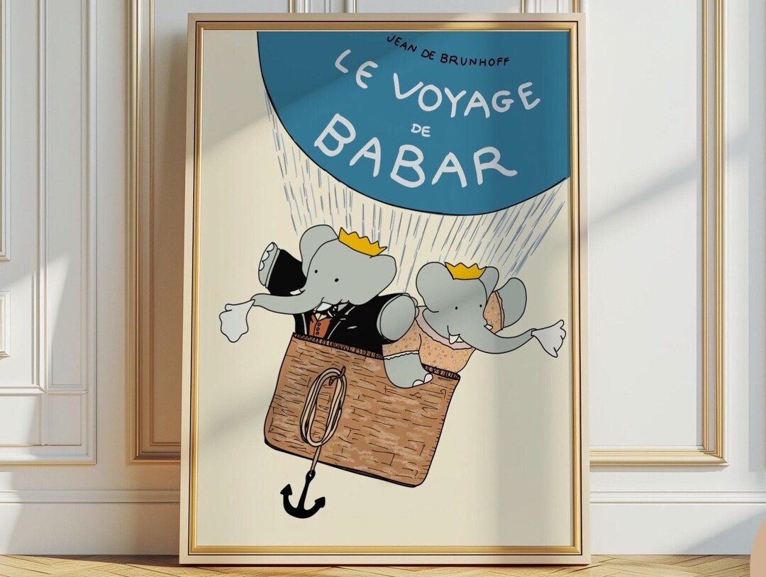 Babar the Elephant Le Voyag De Babar Nursery Wall Art Retro Kids Decor ...