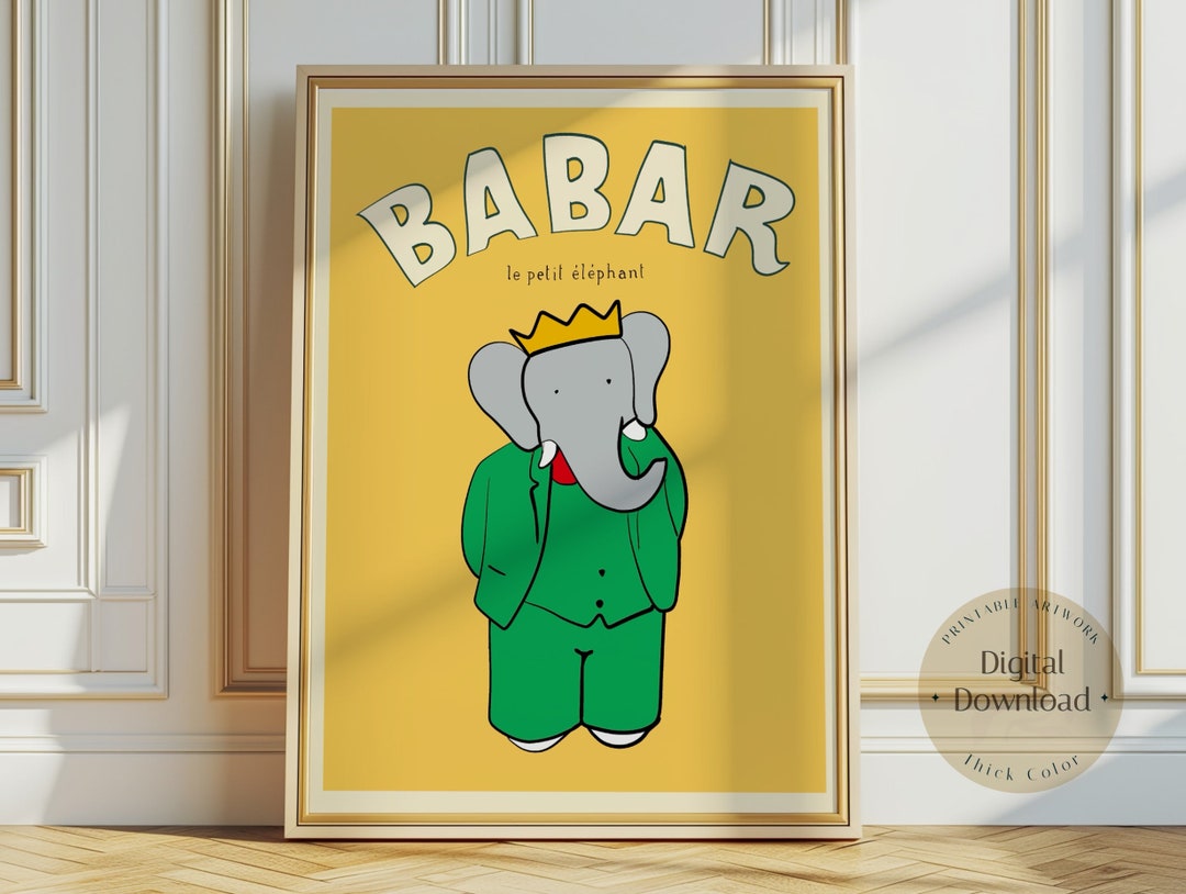 Babar the Elephant Hot Air Balloon Nursery Wall Art Retro Kids Decor ...