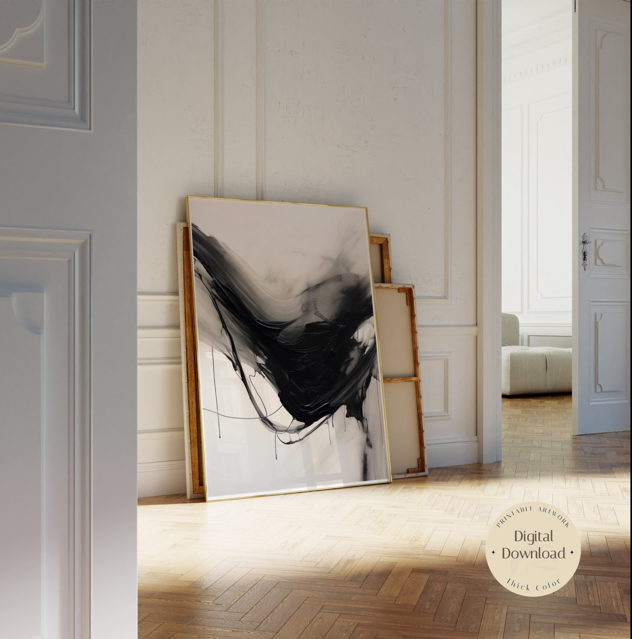 Modern Black Abstract Wall Art DIGITAL Download, Textured Black Art ...