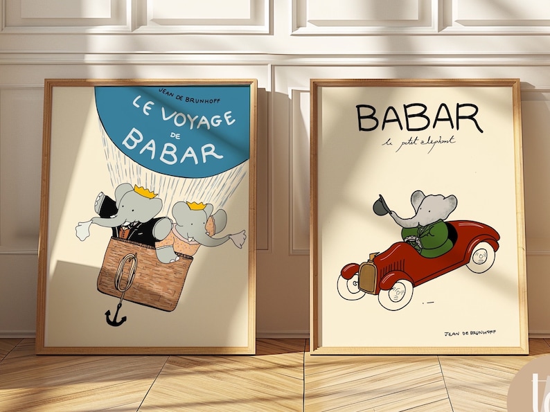 Babar the Elephant Le Voyag De Babar Nursery Wall Art Retro Kids Decor ...