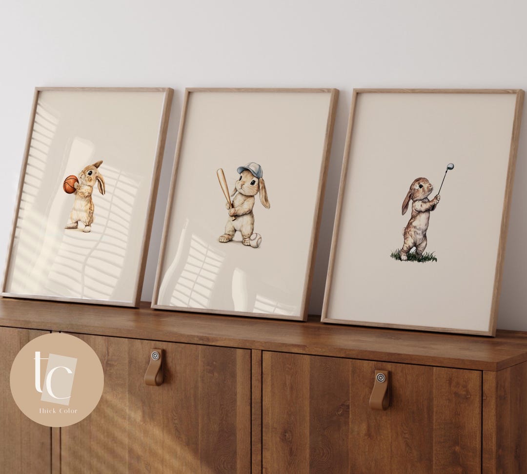 Cool Animals Playing Golf Bunny Set of 3 Prints, Retro Bear, Nursery ...