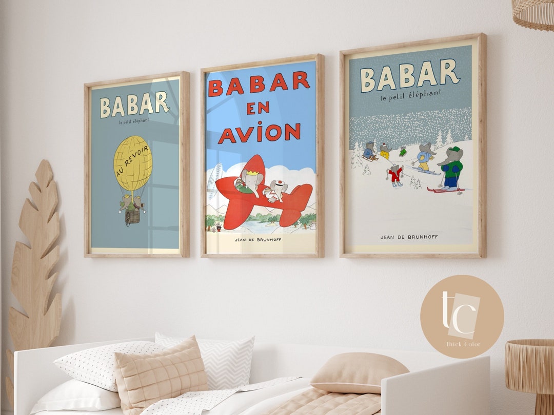Babar Doing Yoga Bath Play Elephant Nursery Wall Art Retro Kids Decor ...