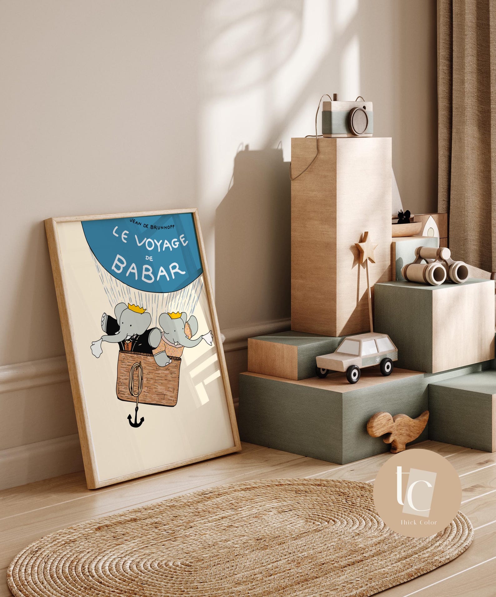 Babar the Elephant Le Voyag De Babar Nursery Wall Art Retro Kids Decor ...