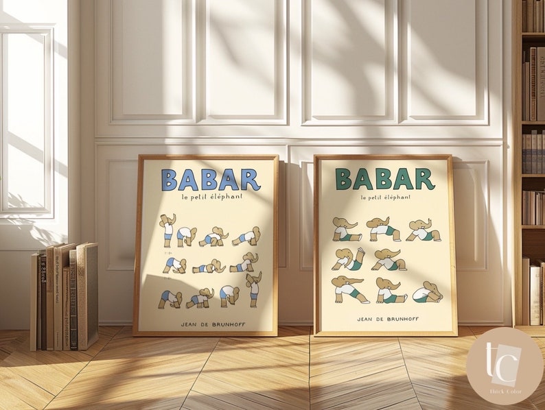Babar the Elephant Doing Yoga Nursery Wall Art Nursery Decor Kids Gift ...