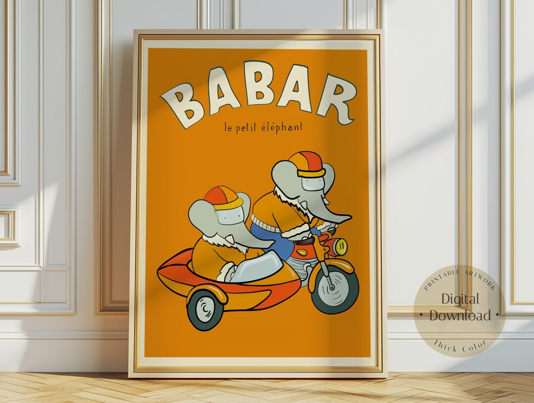 Babar the Elephant Hot Air Balloon Nursery Wall Art Retro Kids Decor ...