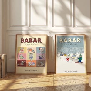 Babar Doing Yoga Bath Play Elephant Nursery Wall Art Retro Kids Decor ...