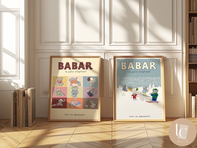 Babar Doing Yoga Bath Play Elephant Nursery Wall Art Retro Kids Decor ...