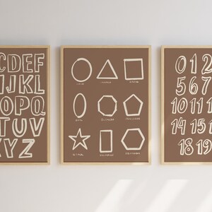 Alphabet Poster Set of 3 Shapes and Numbers ABC Poster Nursery Wall Art ...