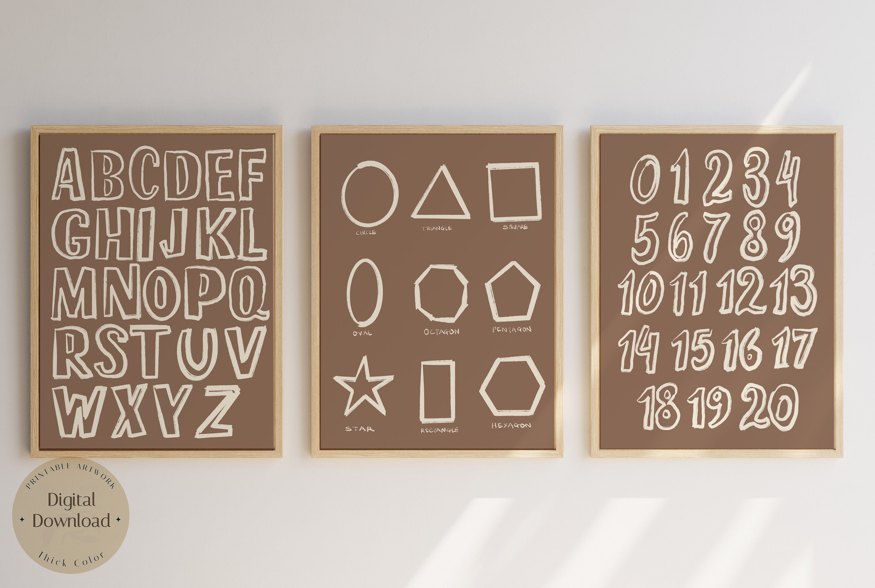 Alphabet Poster Set of 3 Shapes and Numbers ABC Poster Nursery Wall Art ...