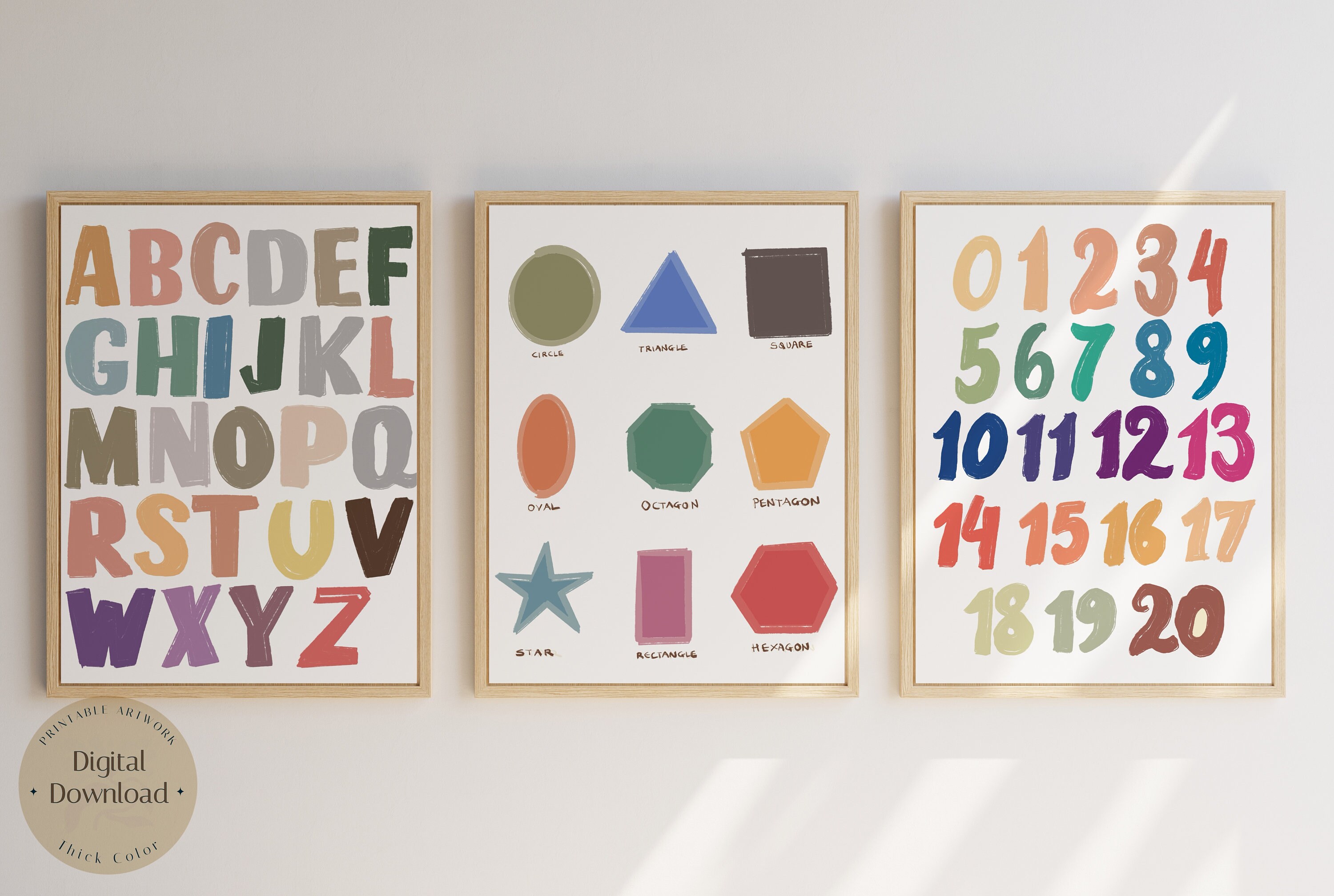 Alphabet Poster Set of 3 Shapes and Numbers ABC Poster Nursery Wall Art ...