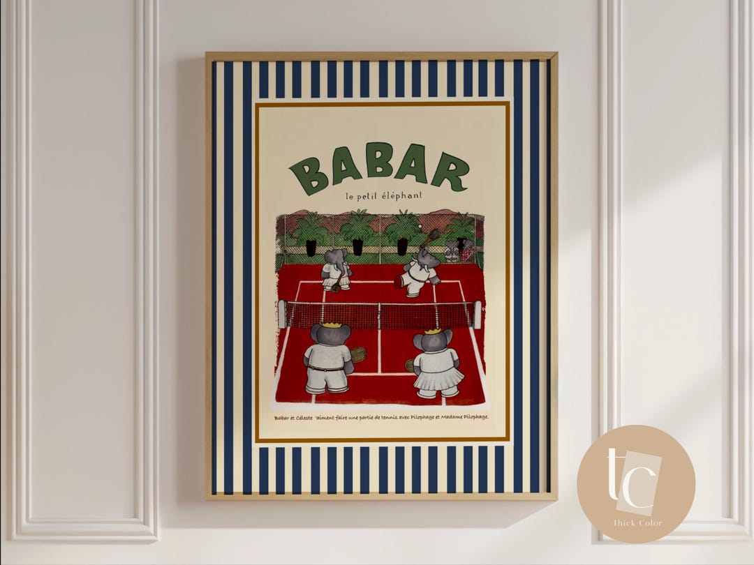 Babar the Elephant Playing Tennis Wall Art Retro Kids Decor Quote Wall ...