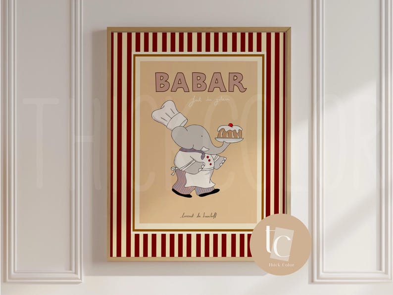 Babar the Elephant as a Baker Nursery Wall Art Retro Kids Decor Quote ...