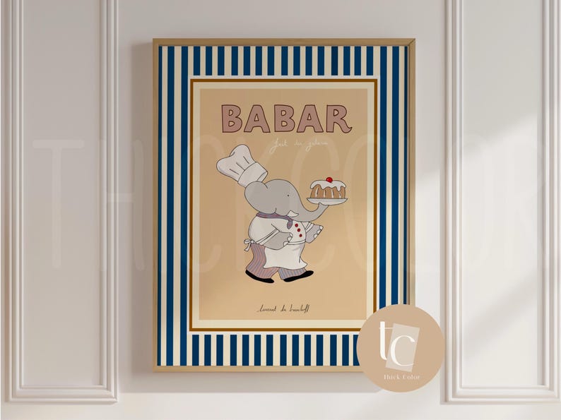 Babar the Elephant as a Baker Nursery Wall Art Retro Kids Decor Quote ...