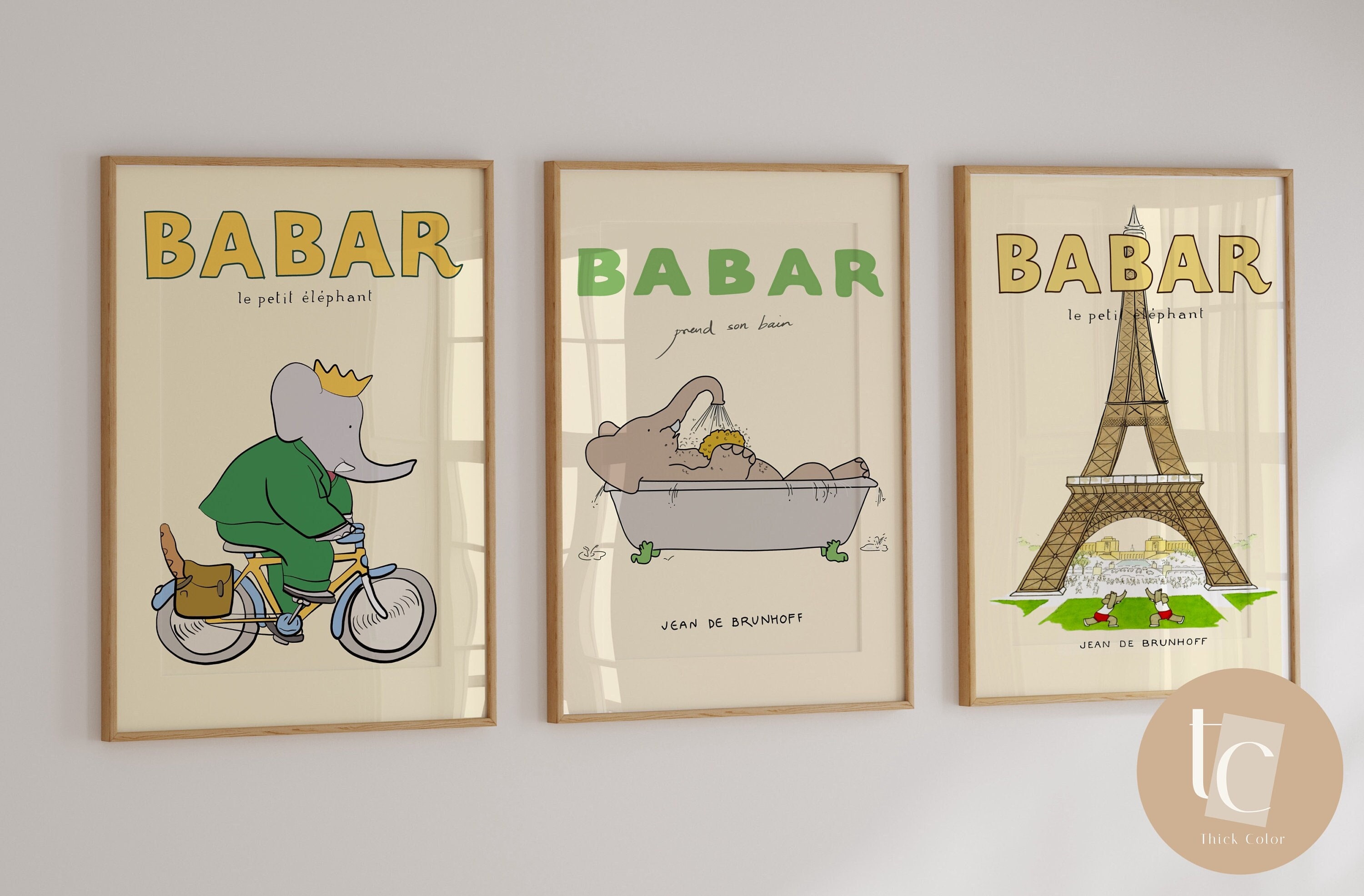 Babar Doing Yoga Bath Play Elephant Nursery Wall Art Retro Kids Decor ...