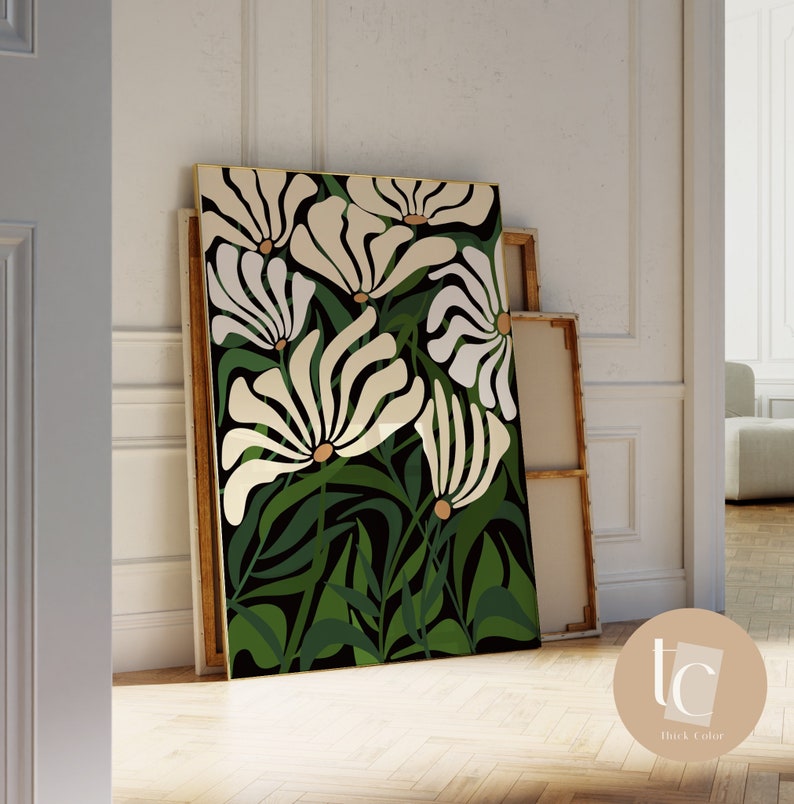 Botanical Canvas Print: Abstract Floral Wall Art, Green & Yellow - Etsy