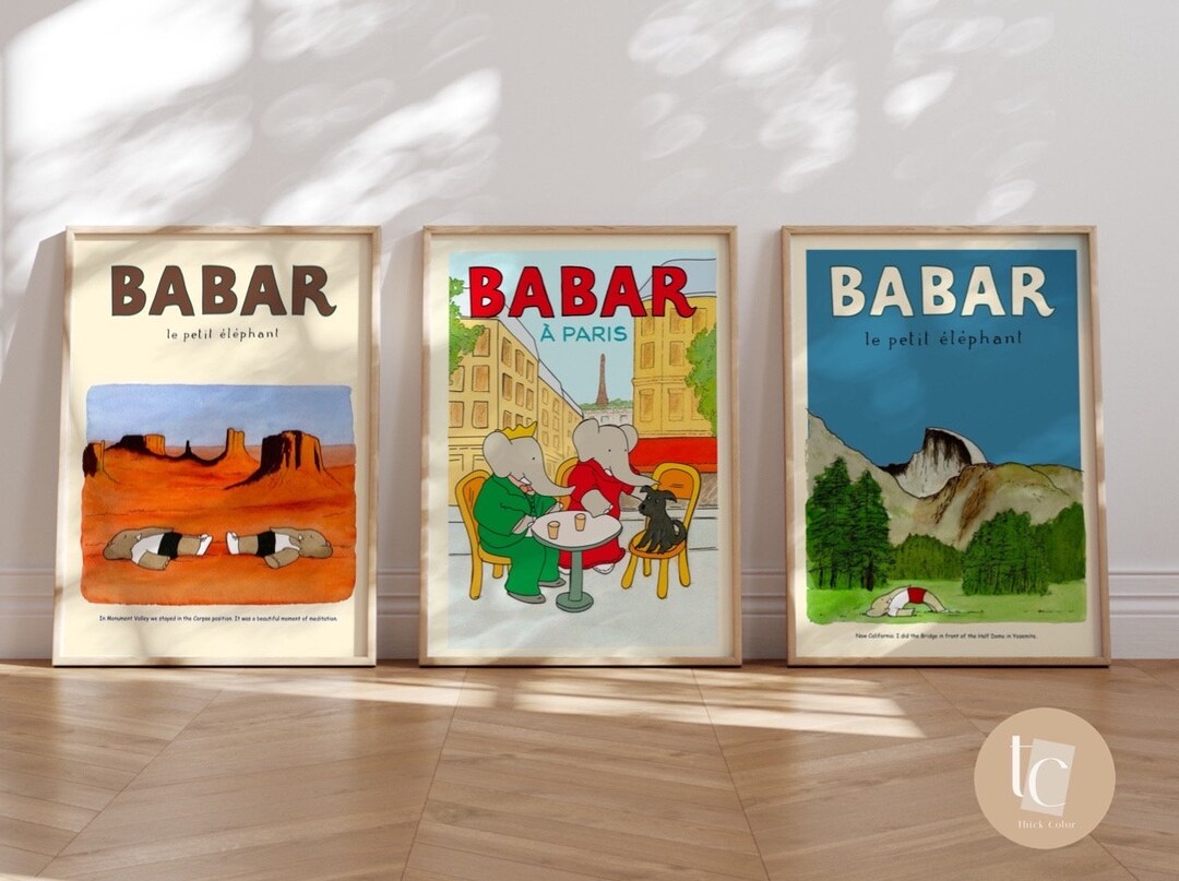 Babar the Elephant Nursery Wall Art Nursery Decor Kids Gift Retro Wall ...